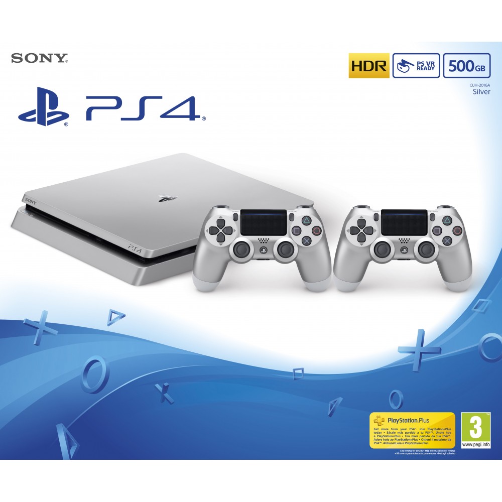 PS4 SLIM 500 Gb CONSOLA PLAYSTATION 4 PLATEADA SILVER + 2 DUALSHOCK V2 ...