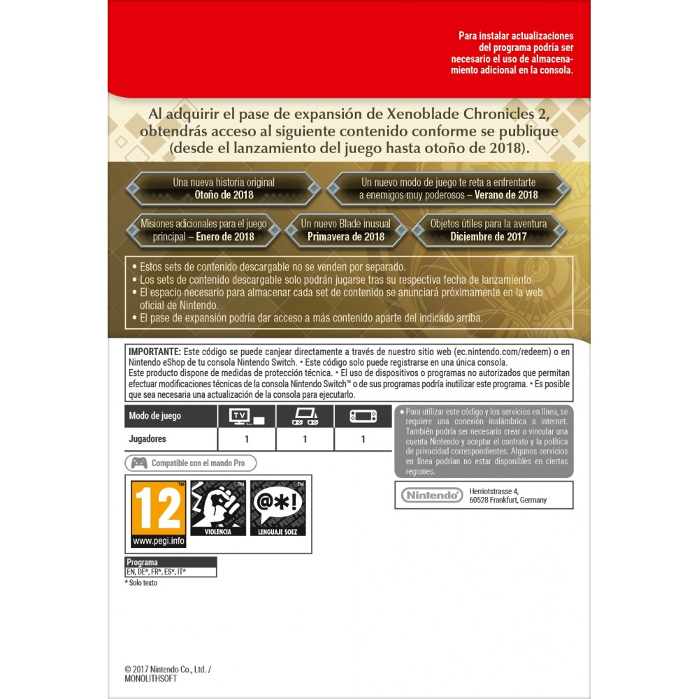 XENOBLADE CHRONICLES 2: EXPANSION PASS NINTENDO SWITCH CÓDIGO DESCARGA ...